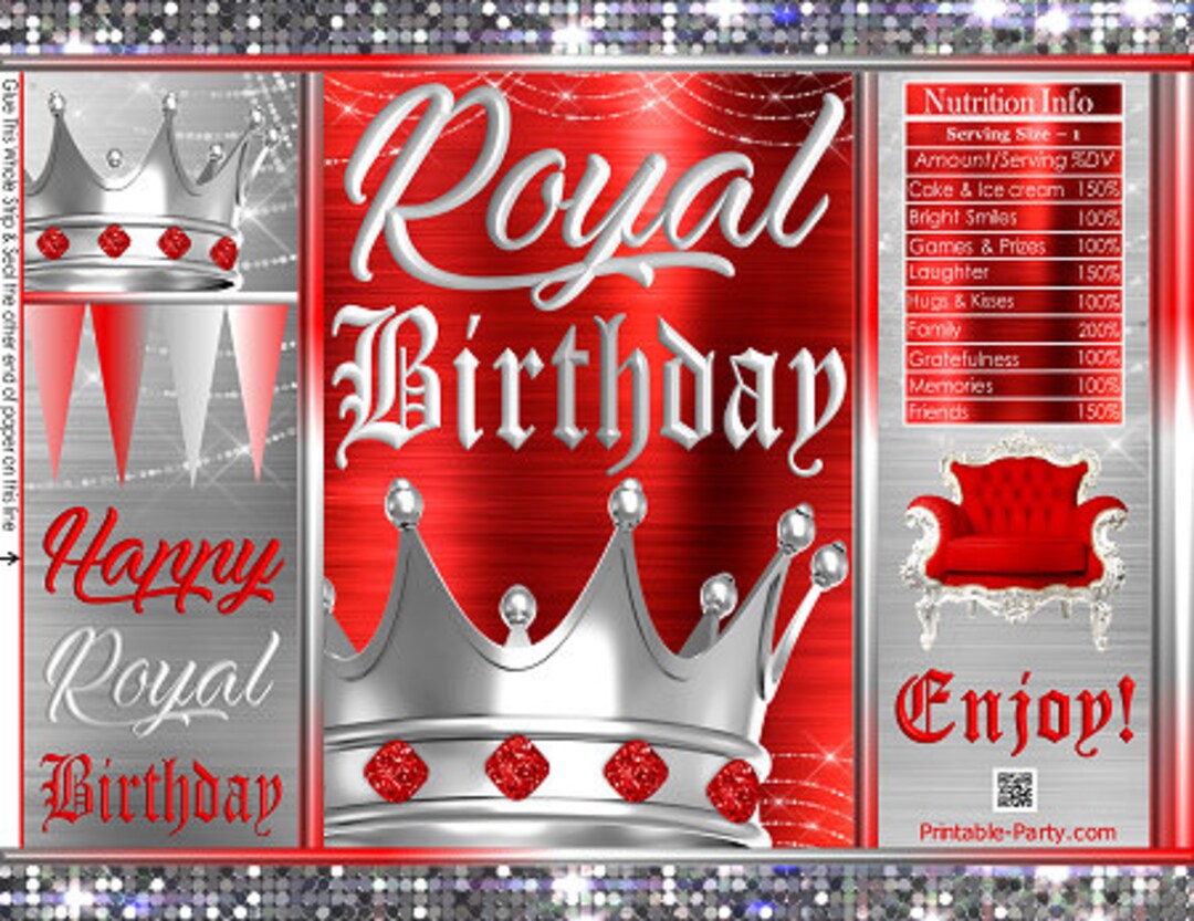 Printable Chip Bags | Royal Birthday Crown Red Silver | Party Favors ...