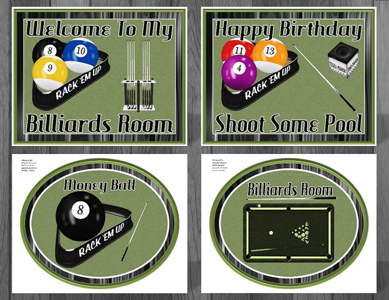 Billiards Room Birthday Theme Printable Party Supplies | Etsy