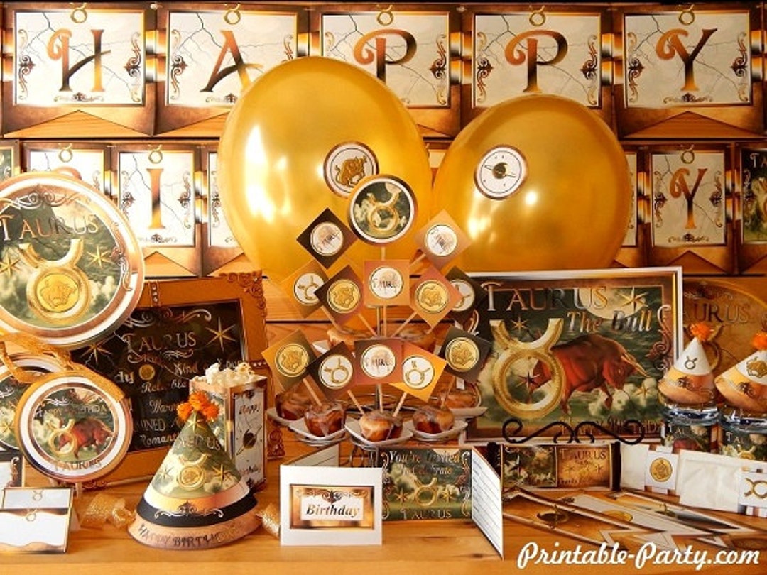 Taurus Zodiac Sign Horoscope Theme Printable Birthday Decorations ...