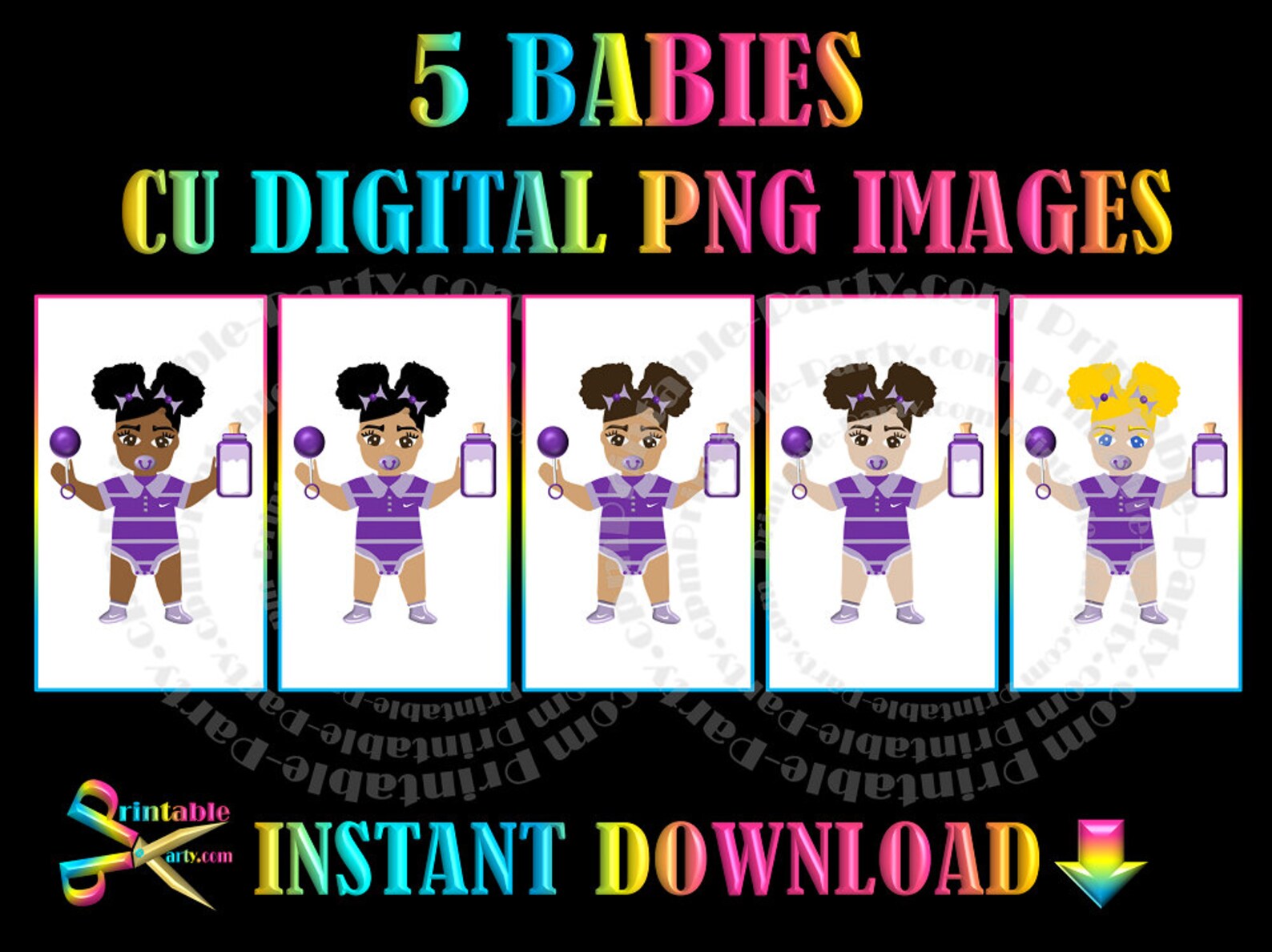 African Baby Girl Princess Afro Puffs Purple Digital Download PNG ...