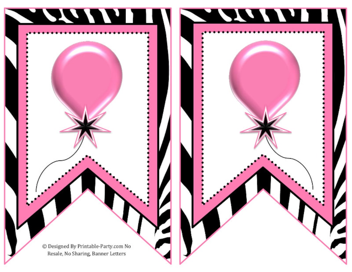 5x8 Inch Swallowtail Light Pink Black Zebra Printable Banner - Etsy