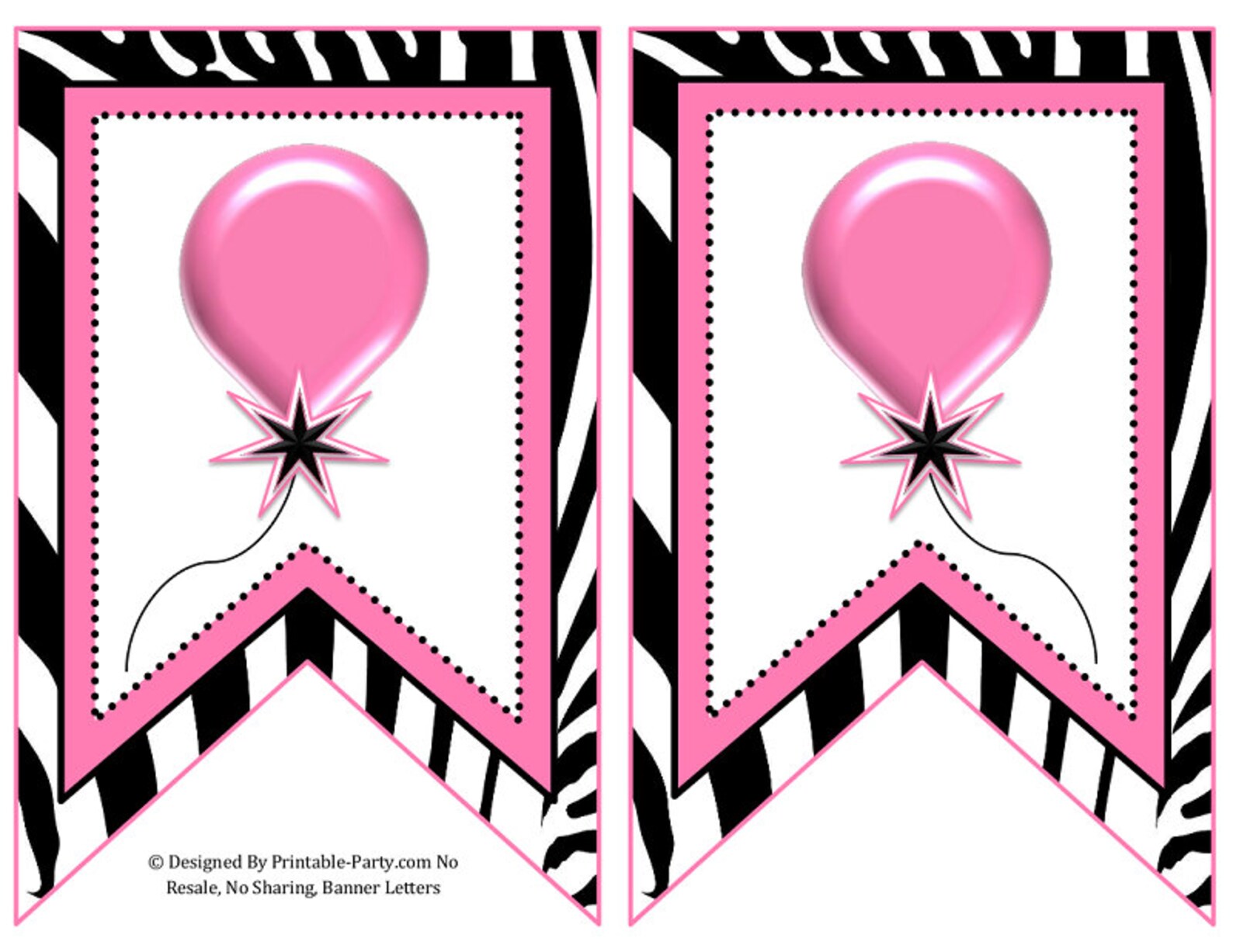5x8 Inch Swallowtail Light Pink Black Zebra Printable Banner - Etsy