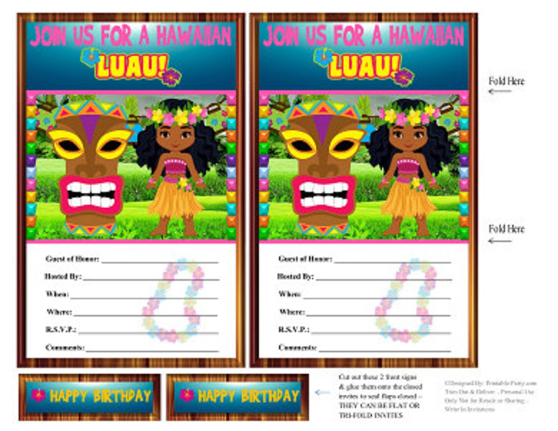 Printable PDF Party Invitations Write in Hawaiian Luau - Etsy