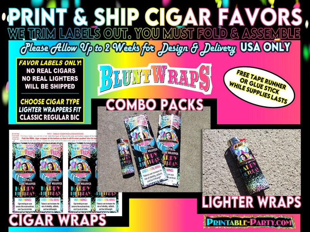 Custom Cigar Party Labels Wrappers | Print and Ship Service | Birthday ...
