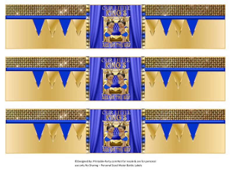 Printable Water Bottle Labels | Royal King Twins Boys Prince Blue Gold ...