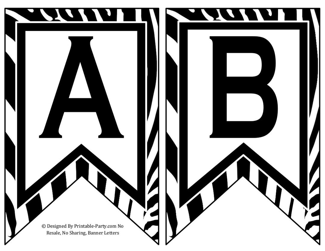 5x8 Inch Swallowtail Black Zebra Printable Banner Letters - Etsy