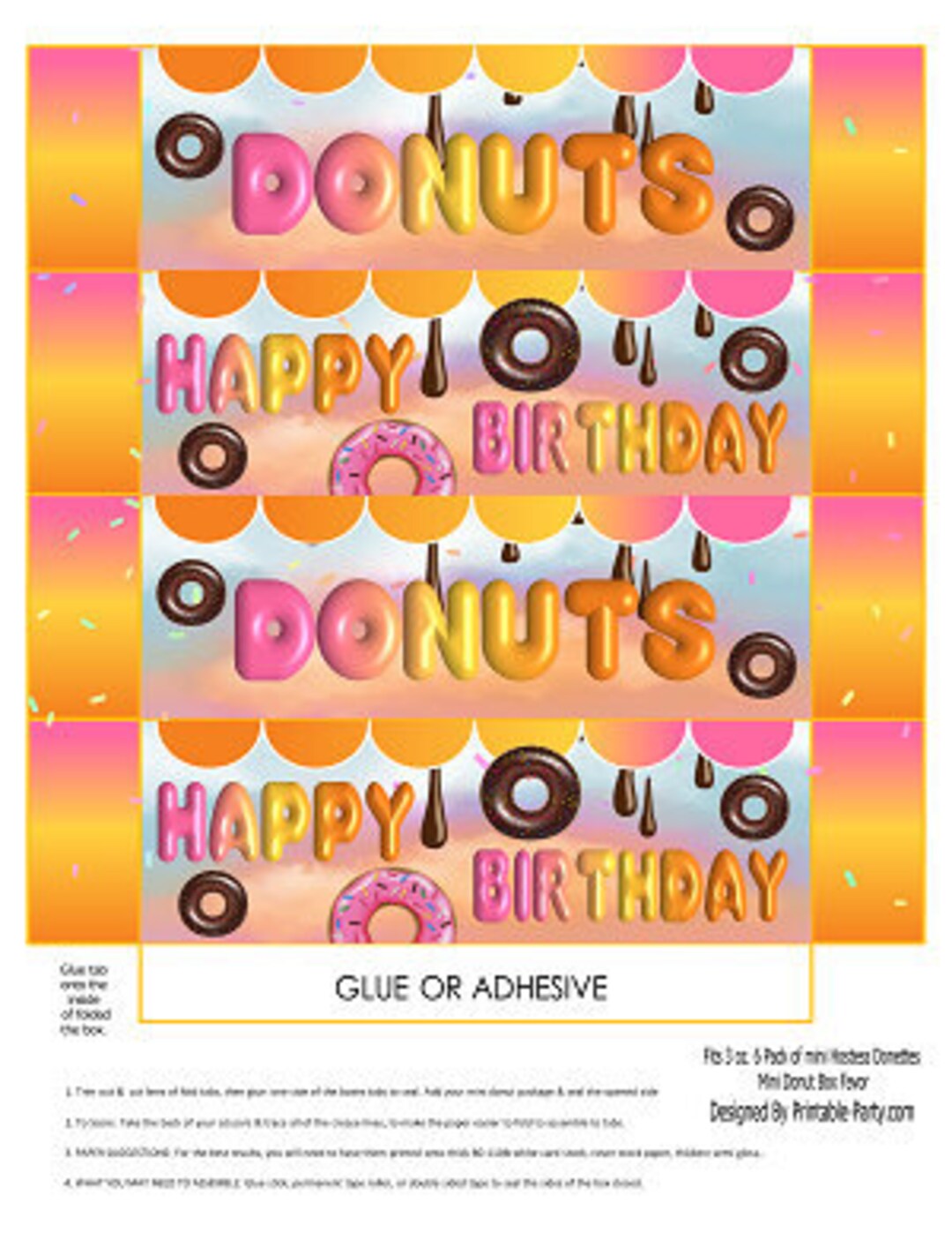 Printable Mini Donut Box | Mini Doughnut Shop Box Orange Pink Yellow ...