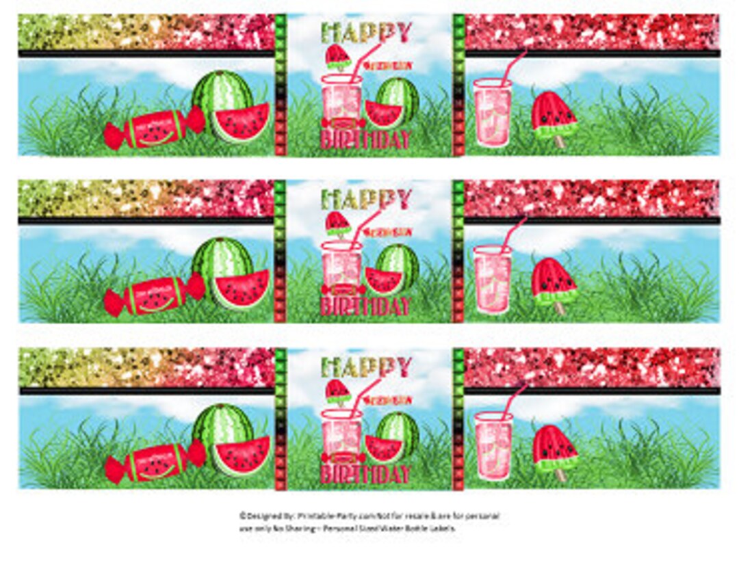 Printable Water Bottle Labels | Watermelon Fruit Candy Drink Wrappers ...