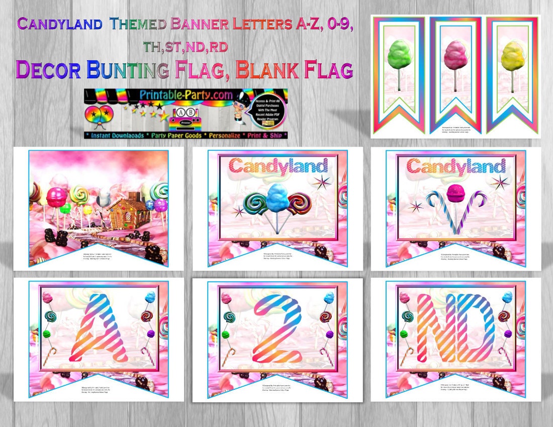 9x8 Inch Candyland Theme Printable Banner Letters A to Z 0-9 - Etsy