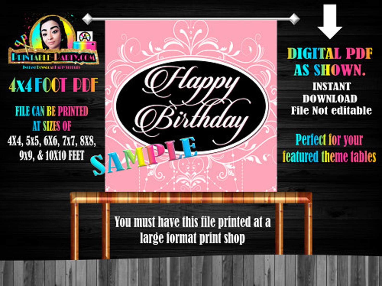 Backdrop Banner 4x4 Foot Printable PDF Instant Download - Etsy