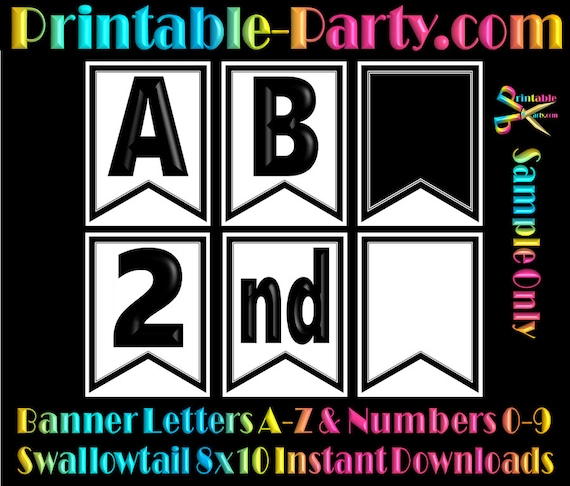 8x10 Inch Swallowtail Black Printable Banner Letters | Alphabets A-Z ...