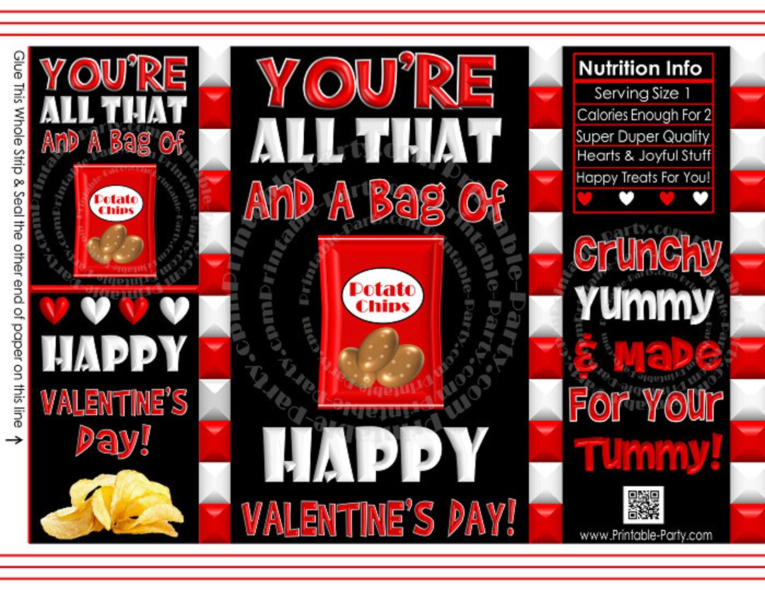 Printable Valentine's Day Treat Gift Bags | Valentine's Day Chip Bag ...