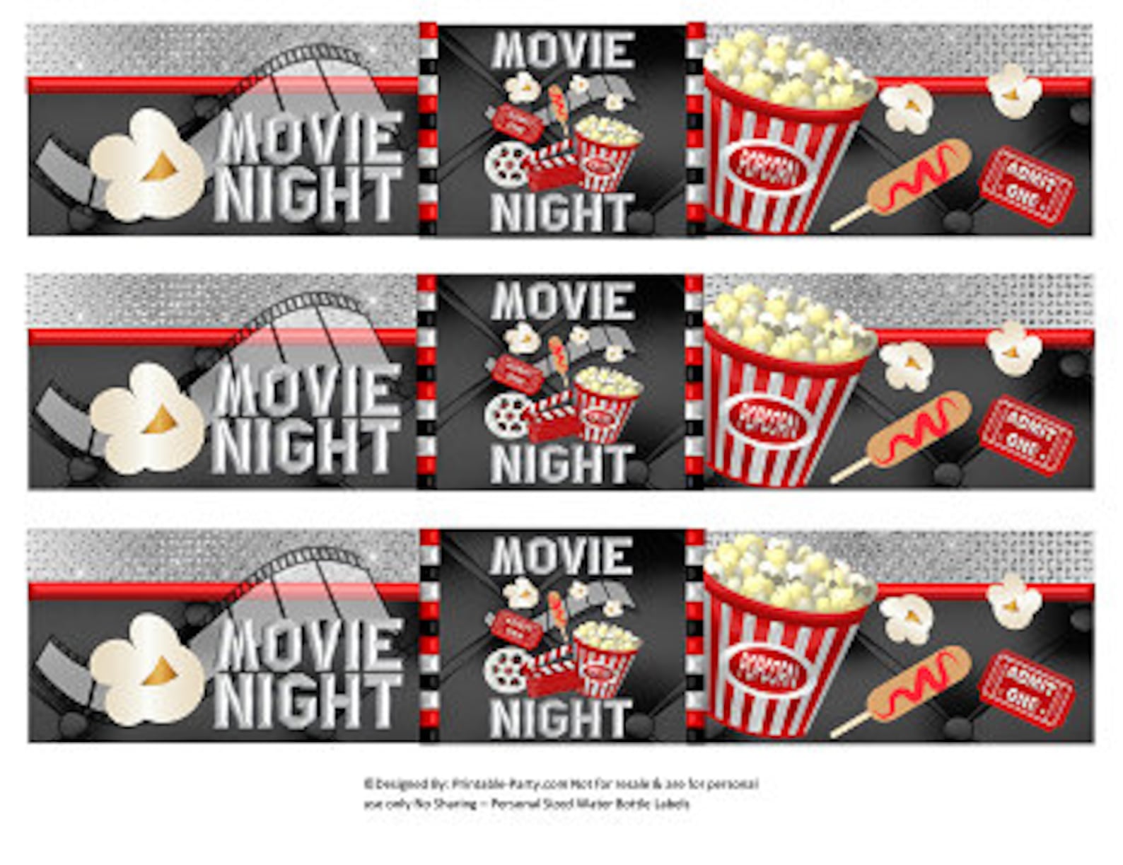 Printable Water Bottle Labels Movie Night Hollywood Red - Etsy