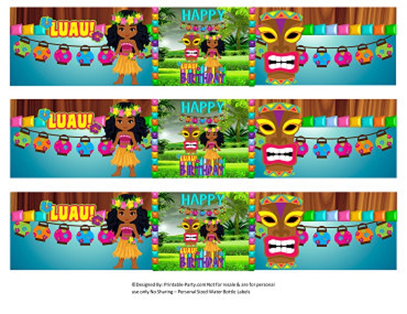 Printable Water Bottle Labels Hawaiian Luau Tiki Tropical | Etsy