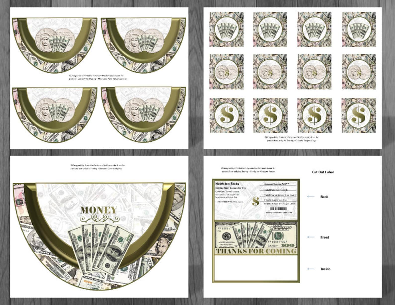 Money Theme Printable Party Supplies | Etsy