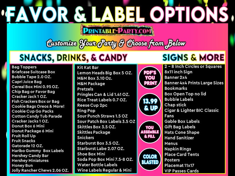 PDF Combos Custom Favor Label Designs | Digital Personalized Party ...