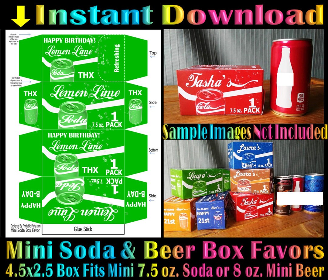 Printable Mini Soda Beer Box Green Lemon Lime | Instant Download Favor ...