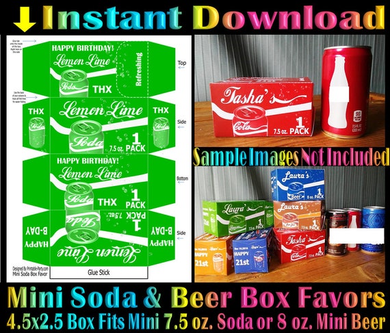 Printable Mini Soda Beer Box Green Lemon Lime | Instant Download Favor ...
