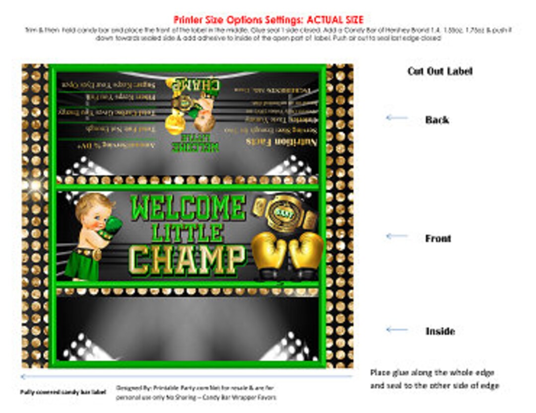 Printable Fully Wrapped Candy Bar Labels | Boxing Boxer Sports Champ ...