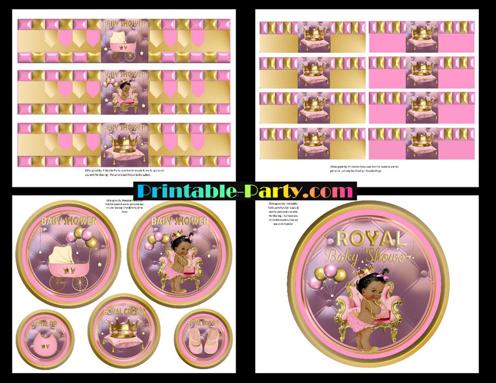 Printable African American Royal Little Princess Pink Gold Baby Shower ...