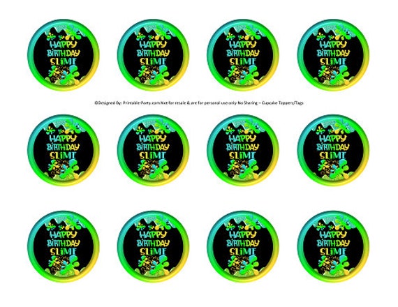 Printable Circle Tags 2 inch Cupcake Toppers | Slime Birthday Party ...