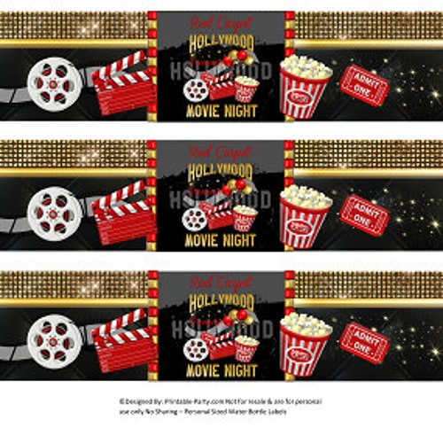 Movie Night Bottle Label Template Water Bottle Labels - Etsy