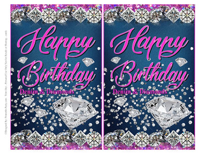 Printable Gift Bag Labels |8 Inch Tall Denim Diamonds Fushia Bling Blue ...