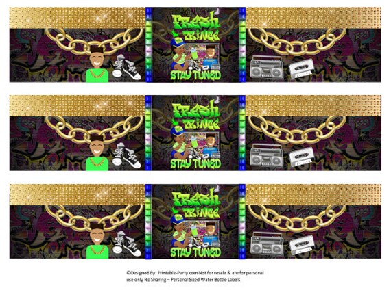 Printable Water Bottle Labels | Fresh Prince 90's Throwback Graffiti ...