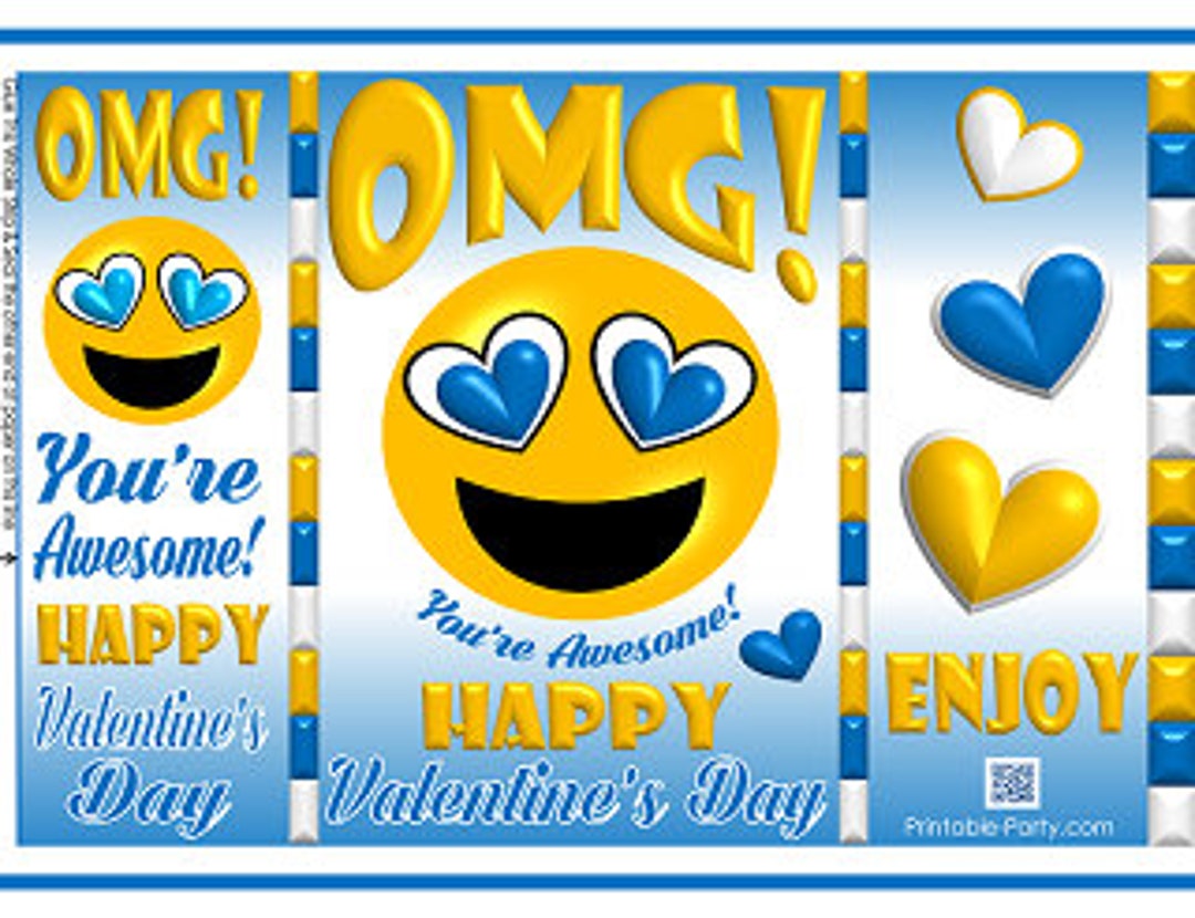 Printable Emoji Heart Valentine's Day Greetings Treat Gift Bags Blue ...