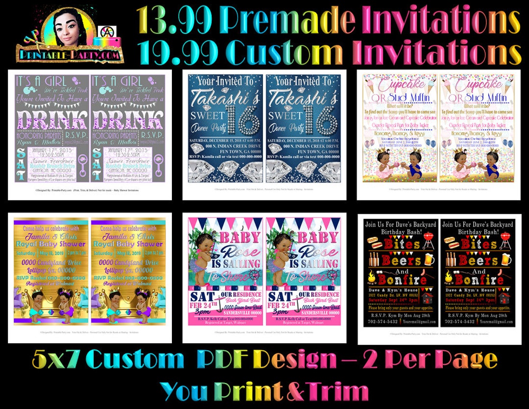 Custom Party Invitations | Birthday Party Invites | Baby Shower | All ...