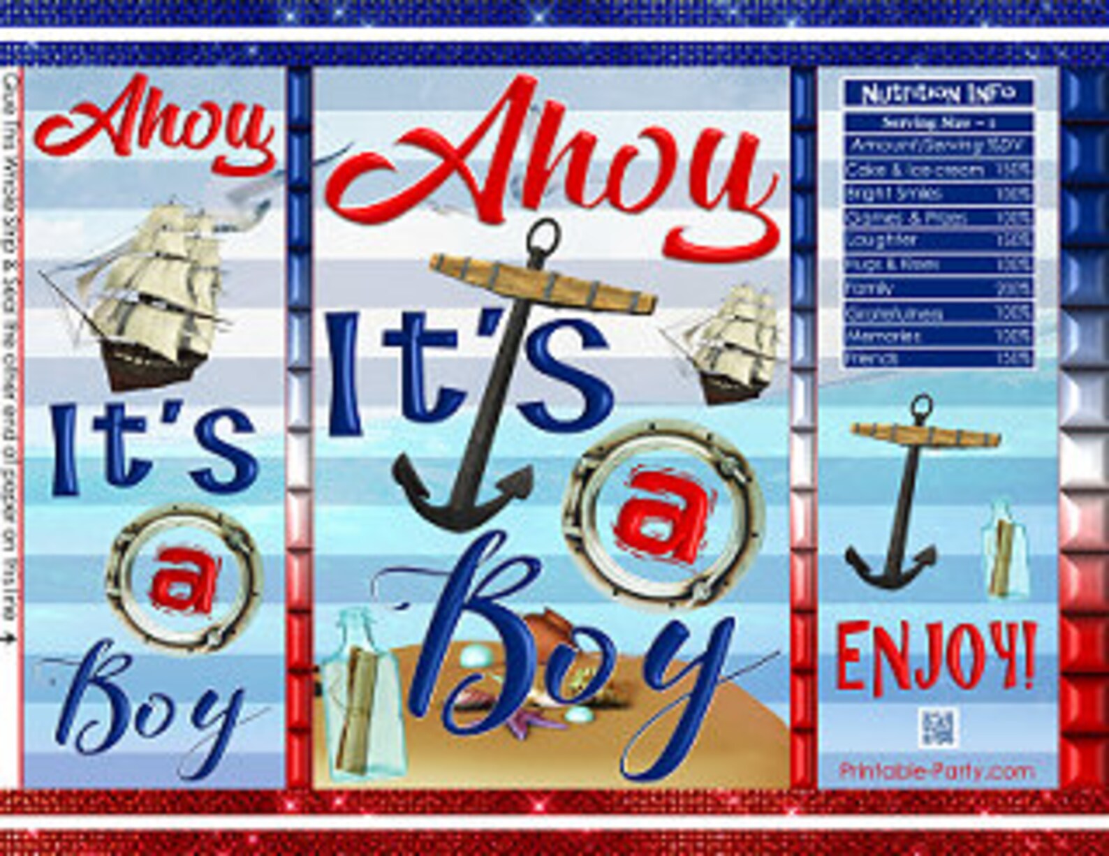 Printable Potato Chip Bags Nautical Sailor Stripes Ahoy - Etsy