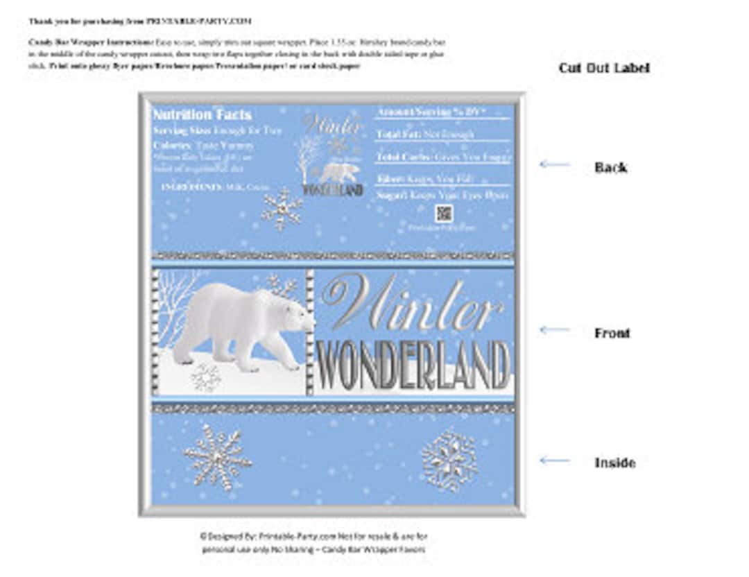 Printable Christmas Candy Bar Gift Wrappers | Winter Wonderland Blue ...