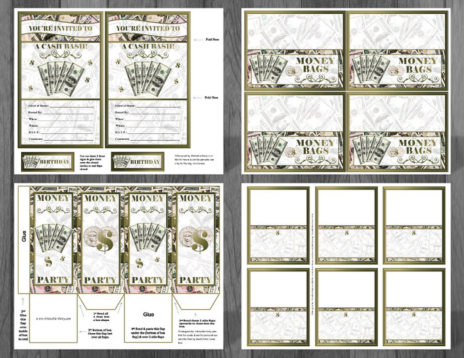 Money Theme Printable Party Supplies | Etsy
