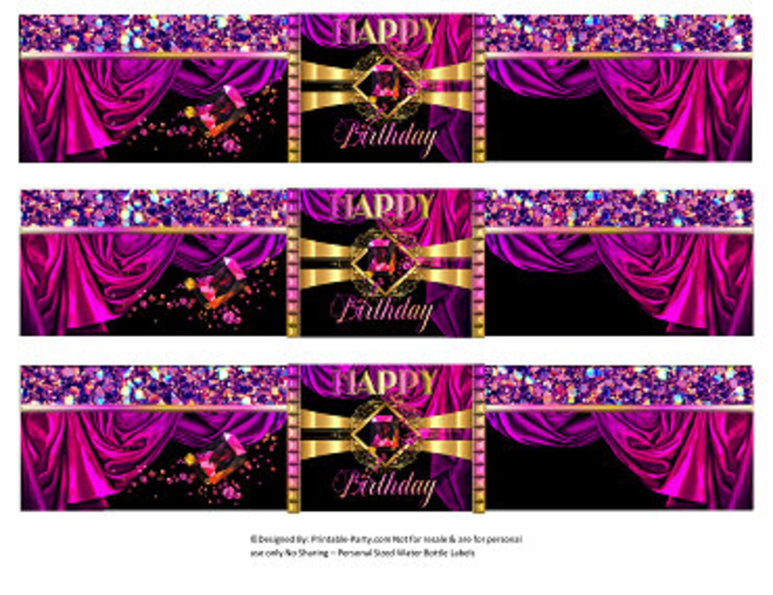 Printable Water Bottle Labels | Classy Elegant Luxury Jewel Fushia ...