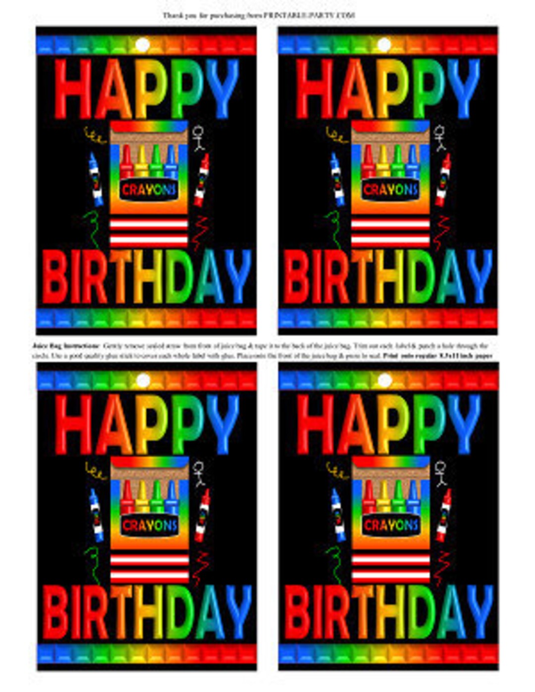 Printable Juice Bag Labels | Crayon Box Coloring Book Art Rainbow Black ...