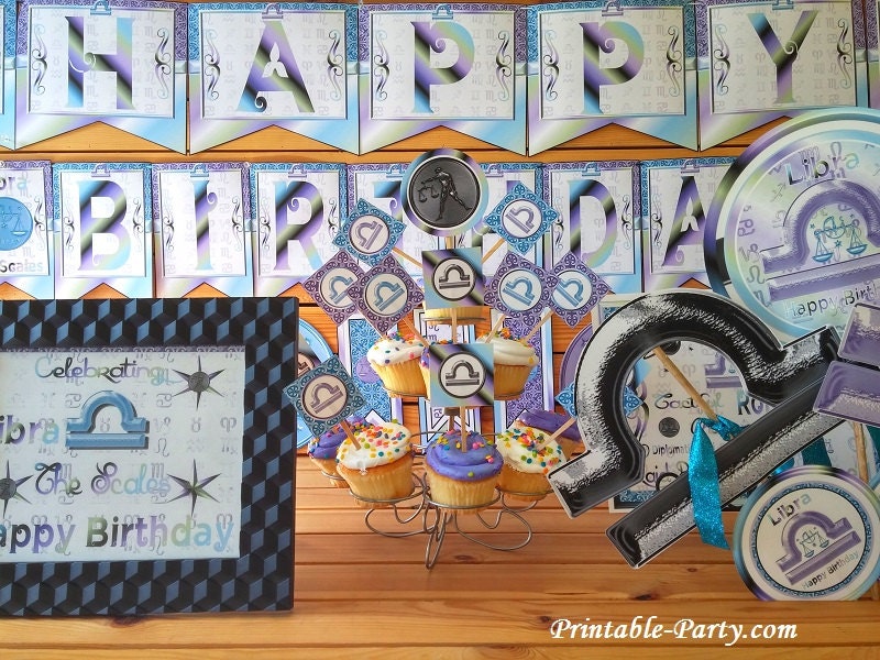 Libra Zodiac Sign Printable Astrology Horoscope Birthday Party ...