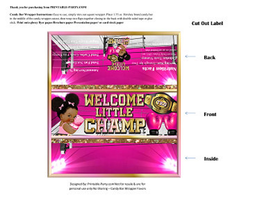 Printable Candy Bar Wrappers | Boxer Boxing Little Champ Girl Pink ...