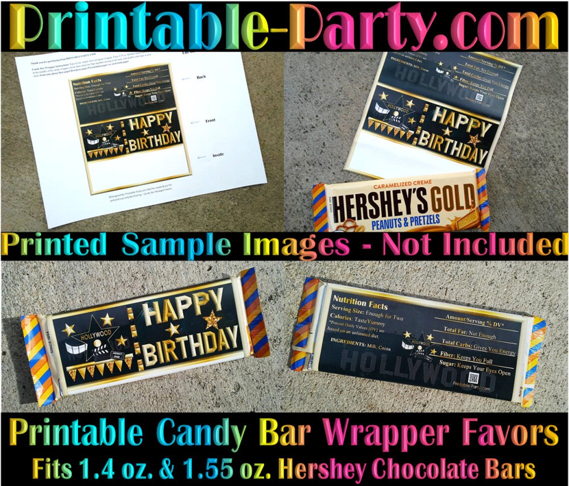 Printable Candy Bar Wrappers Hollywood Star Movie Night Film | Etsy