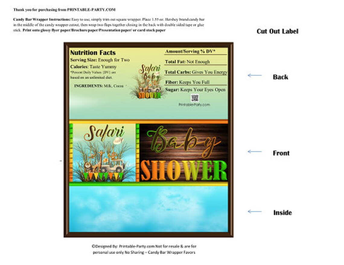 Printable Candy Bar Wrappers Safari Animals Jungle Theme - Etsy