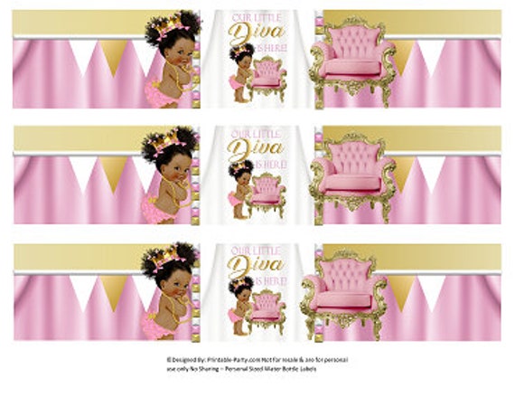 Printable Water Bottle Labels | Baby Shower Diva is Here Girl Pink Gold ...