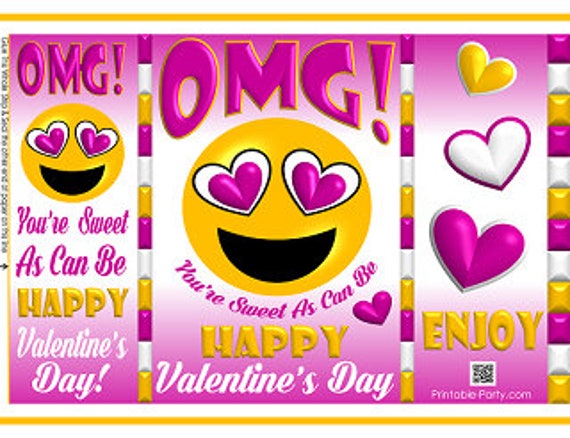 Printable Emoji Heart Valentine's Day Greetings Treat Gift Bags Violet ...