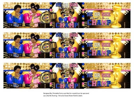 Printable Water Bottle Labels | Gender Reveal Boxing Boxer Little Champ ...