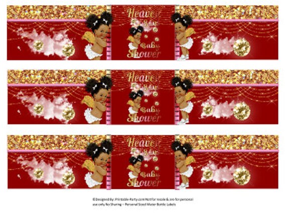 Printable Water Bottle Labels | Heaven Sent Angel Girl Burgundy Gold ...