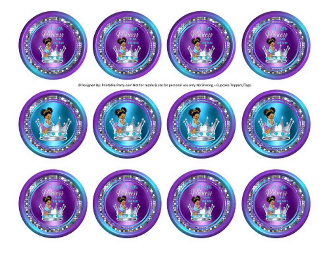 Printable Circle Tags 2 Inch Cupcake Toppers | Royal Princess African ...