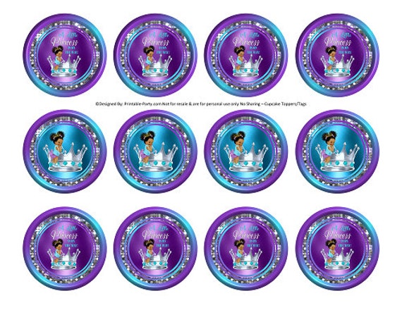 Printable Circle Tags 2 inch Cupcake Toppers | Royal Princess African ...