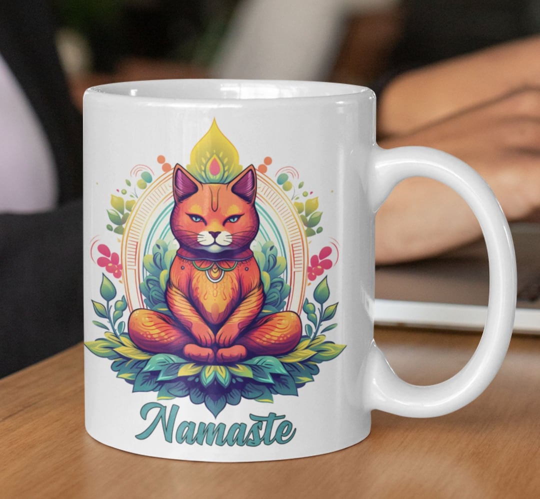 Namaste Yoga Cat Coffee Mug 11oz, Friend Co-worker Gift, Coffee Lover ...