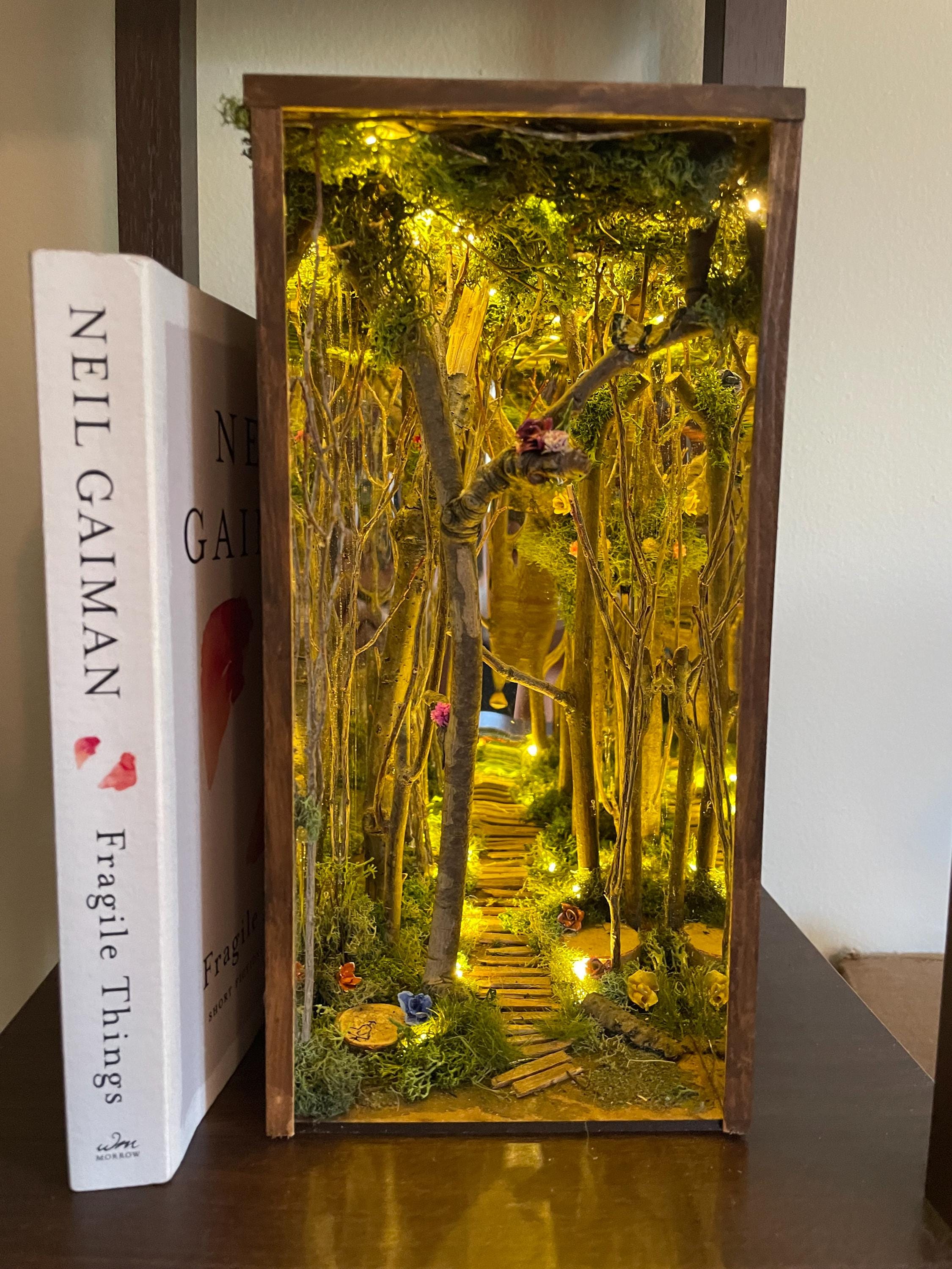 Enchanted Forest Book Nook Shelf Insert, Handmade. Light up Endless Forest Book Nook. One Inch ...