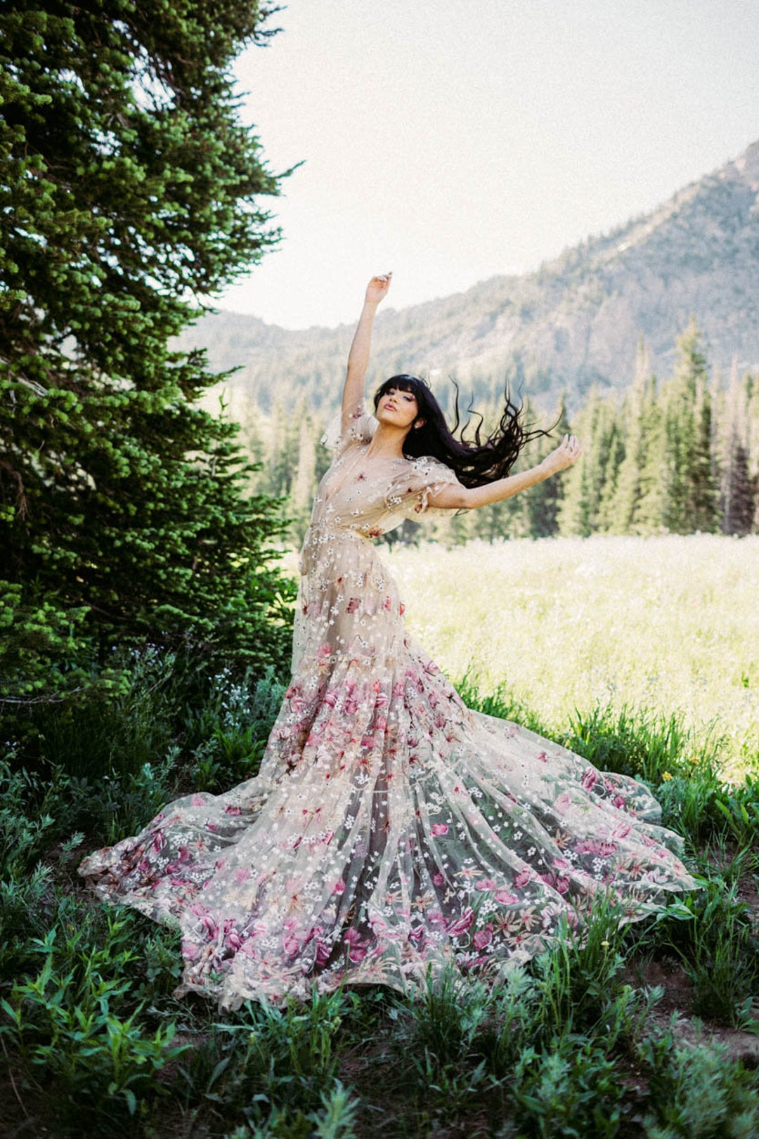 Floral Meadow Robe: Sheer Boho Dress, Red/beige Lined - Etsy