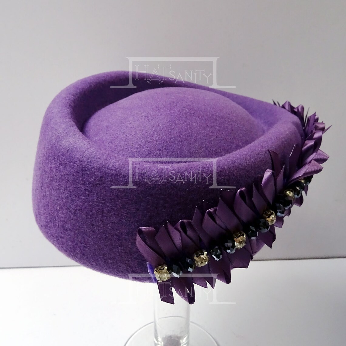 Wool Felt Pillbox Hat W/ W/o Ribbon and Cubic PURPLE custom - Etsy Hong ...