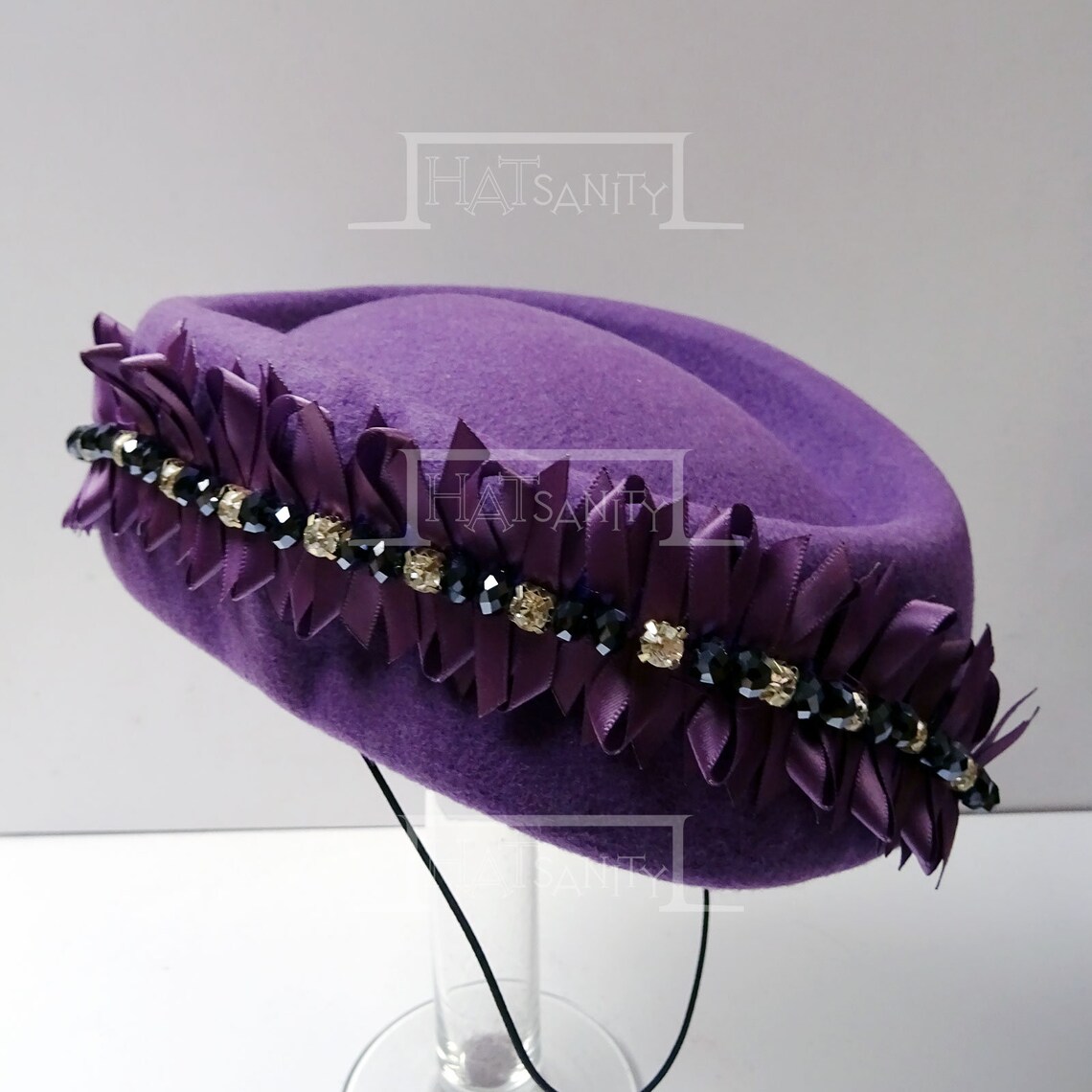 Wool Felt Pillbox Hat W/ W/o Ribbon and Cubic PURPLE custom - Etsy Hong ...
